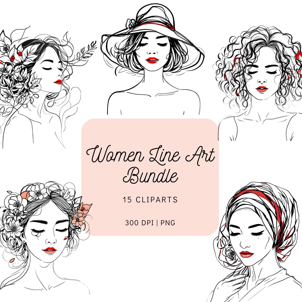 Woman Line Art Clipart Bundle, Abstract Female Portraits (PNG) - Etsy