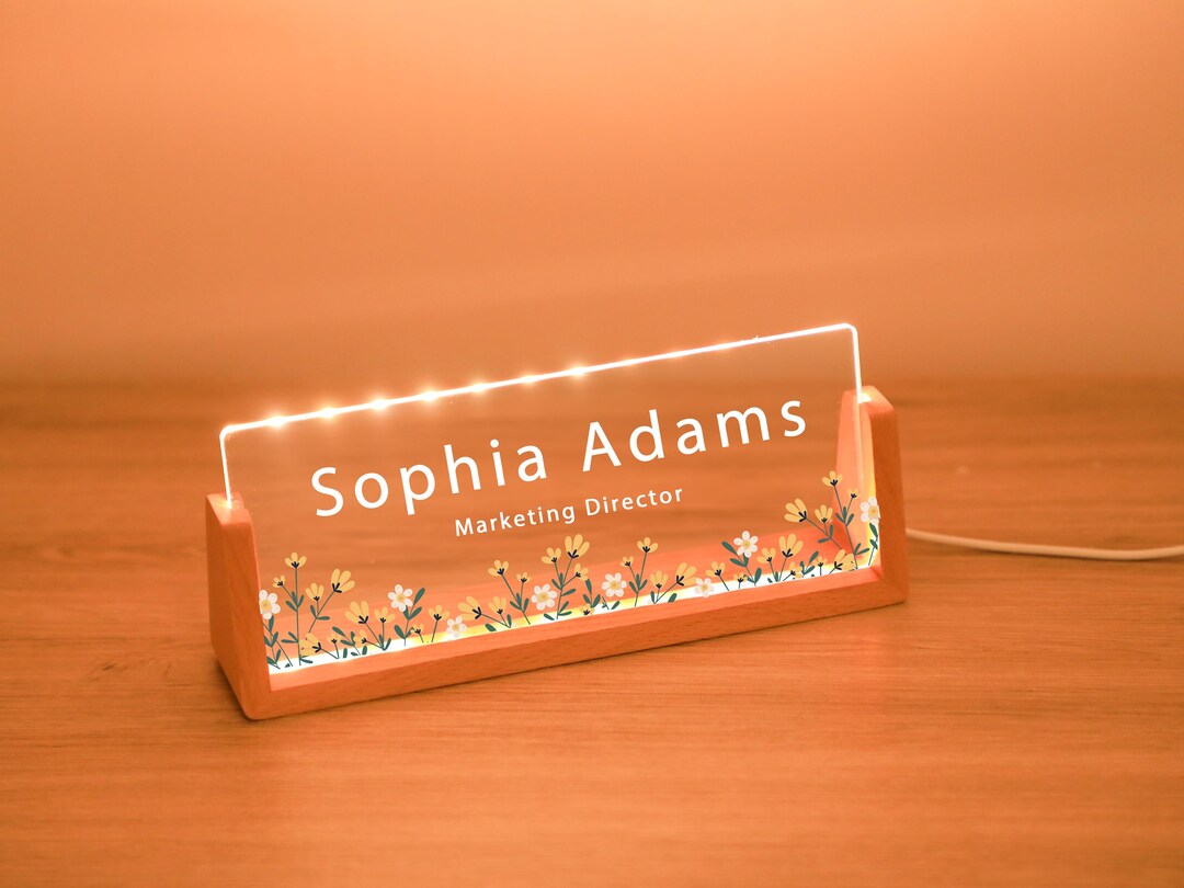 Custom LED Acrylic Name Sign With Wood Base: Personalized Desk Decor - Etsy