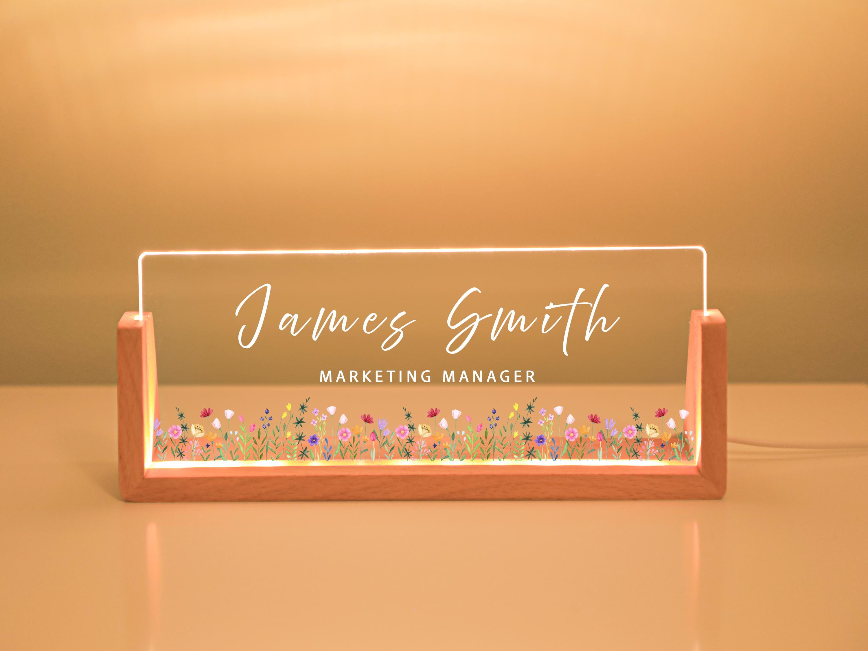 Custom LED Acrylic Name Plate Personalized Office Desk Sign Business ...