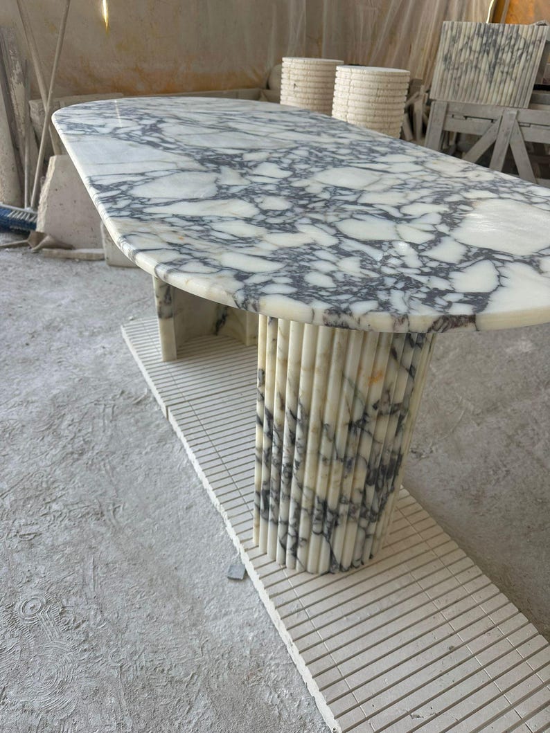 Calacata Viola Dining Table,fluted Leg Dining Table,custom Made,made to ...