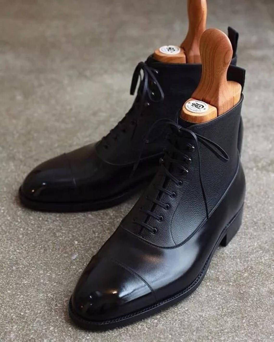 Men's Handmade Genuine Black Leather High Ankle Lace up Formal Dress ...