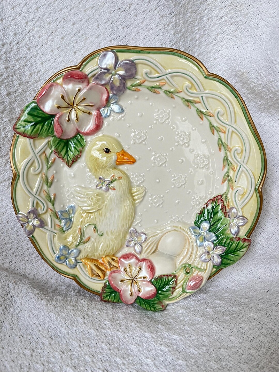 Duck Plate by Fitz and Floyd Garden Rhapsody Collection Duckling Plate With Eggs and Flowers ...