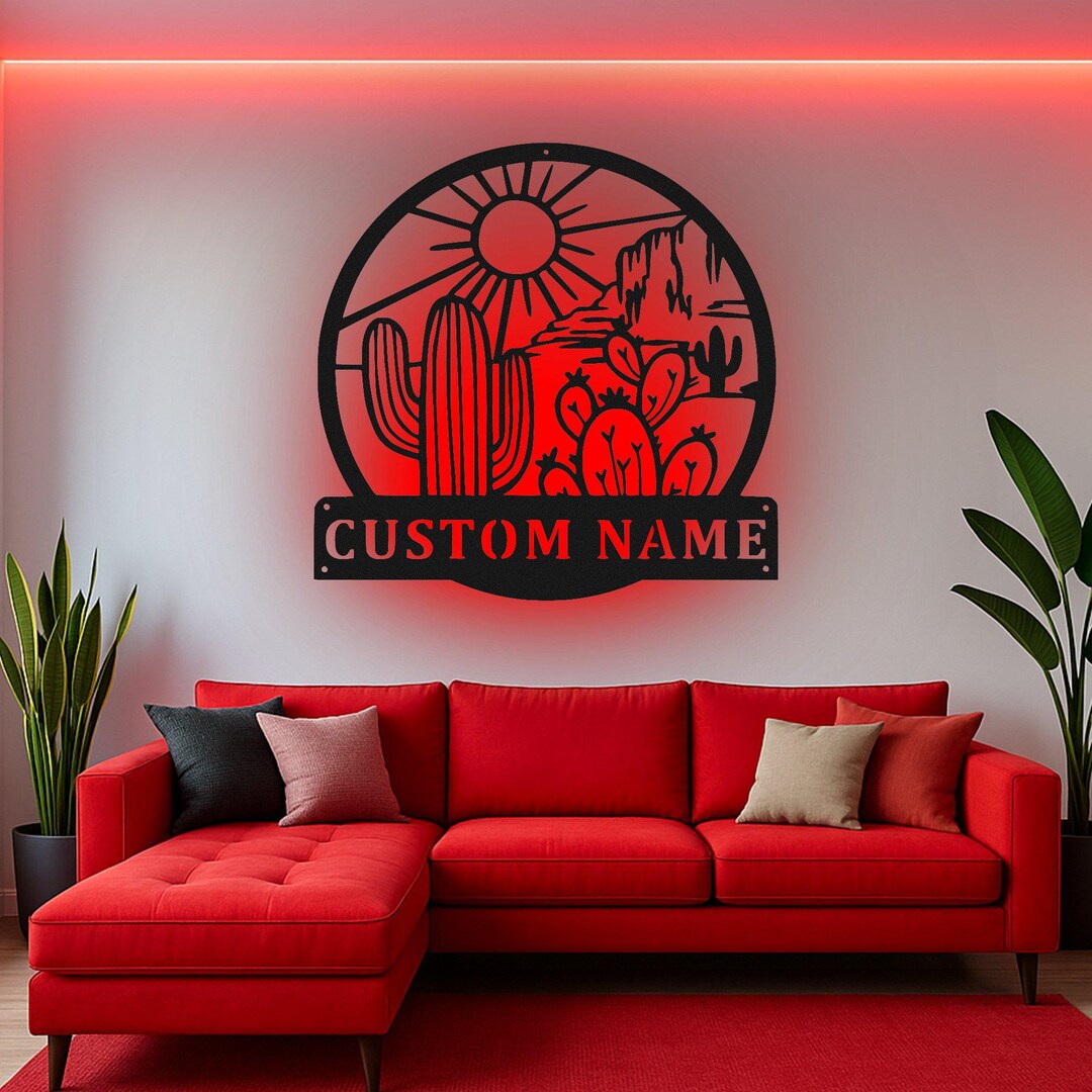 Custom Cactus Metal Name Sign With RGB LED Glow - Etsy