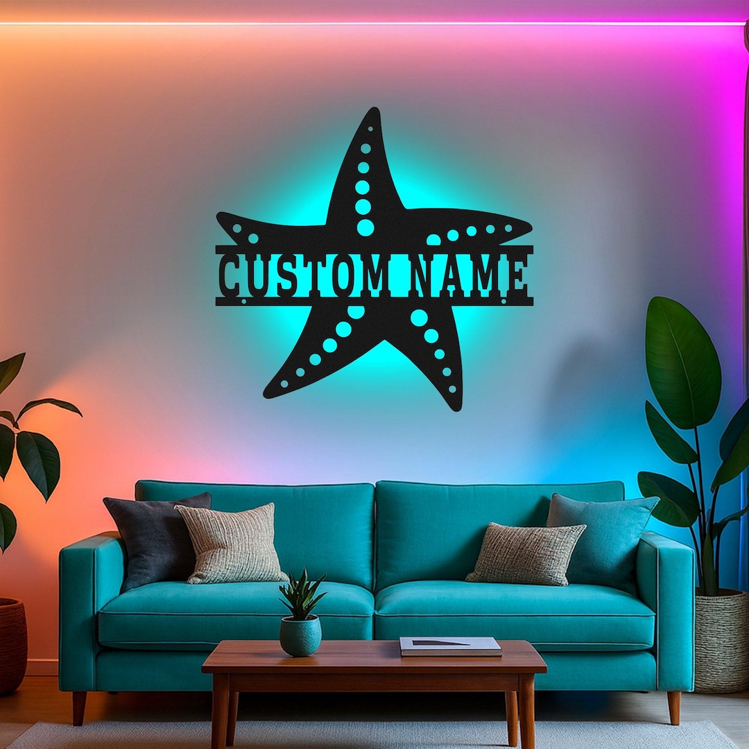 Custom Starfish Metal Sign With RGB LED Glow for Beach House - Etsy