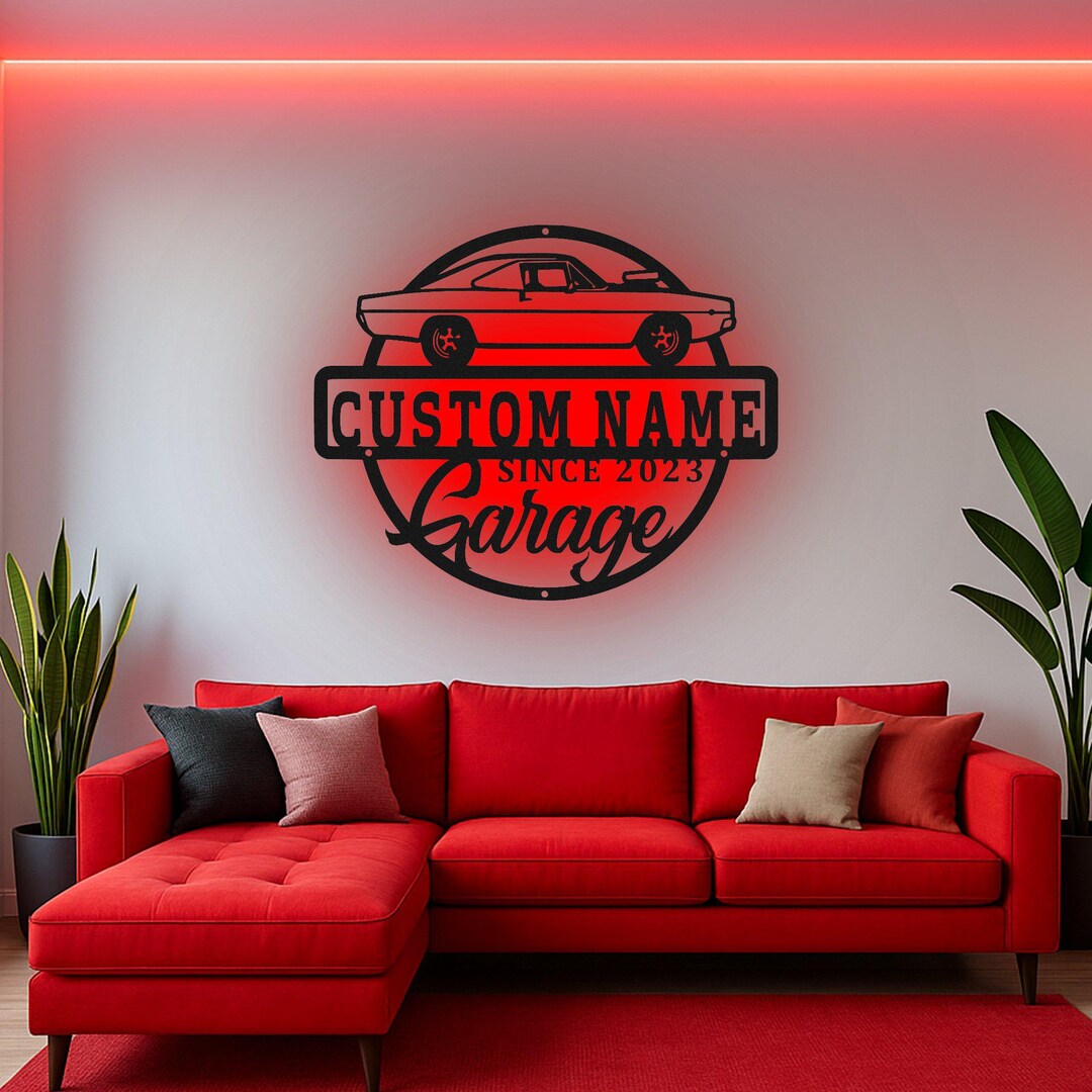 Custom Car Garage Metal Sign With RGB LED Backlight - Etsy