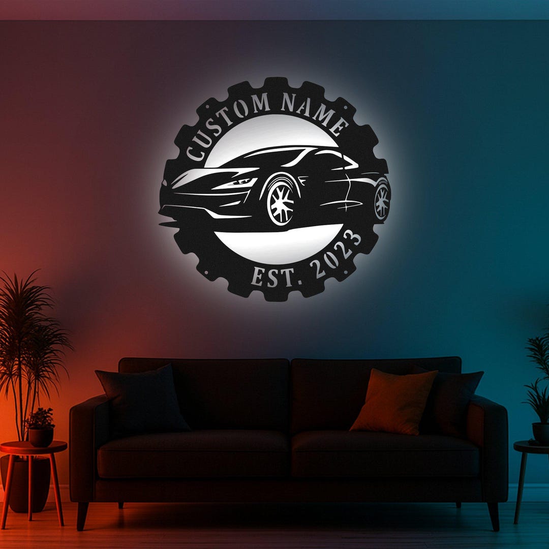 Custom Sports Car Garage Name Sign With RGB LED Backlight - Etsy