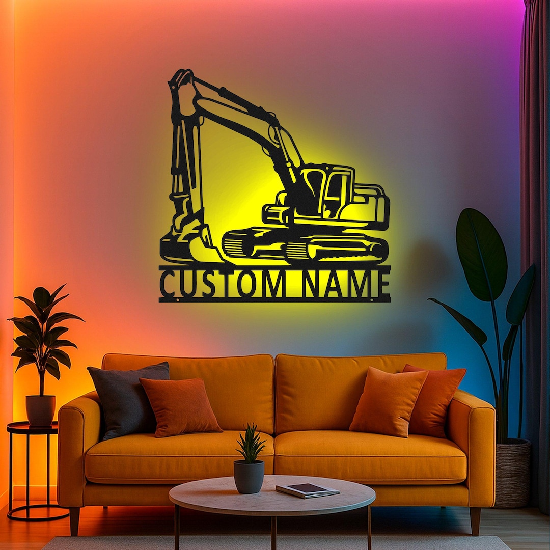 Custom Excavator Name Sign With RGB LED Backlight - Etsy