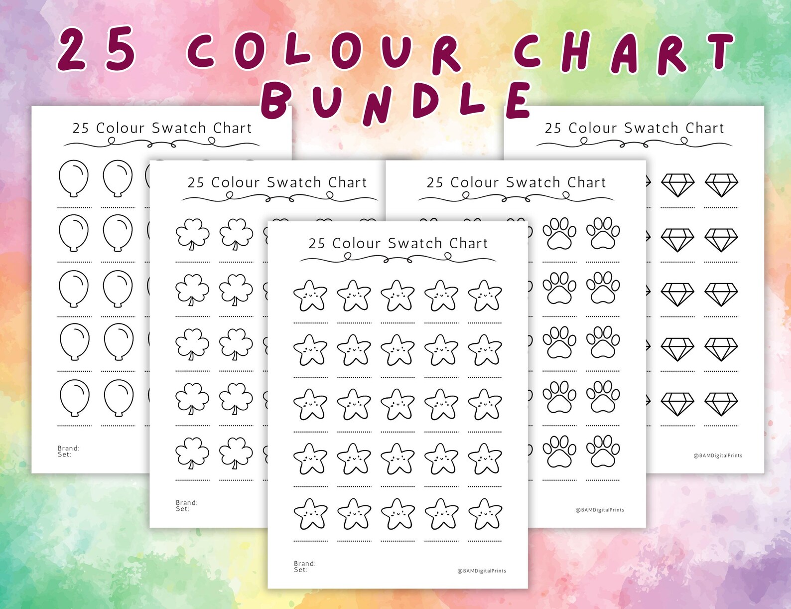 25 Colour Palette Swatch Sheets, Blank Work Sheets, Colour Practice ...
