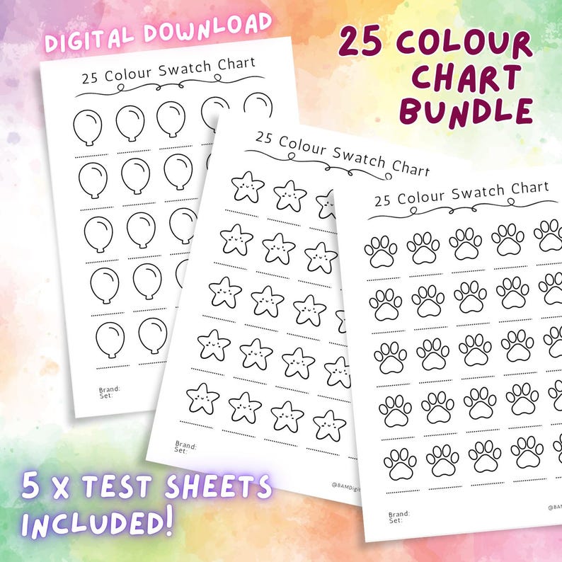 25 Colour Palette Swatch Sheets, Blank Work Sheets, Colour Practice ...