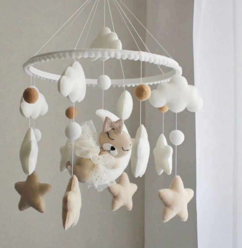 Personalized Baby Mobile | Forest Animal Mobile in Soft Beige Pink Blue ...