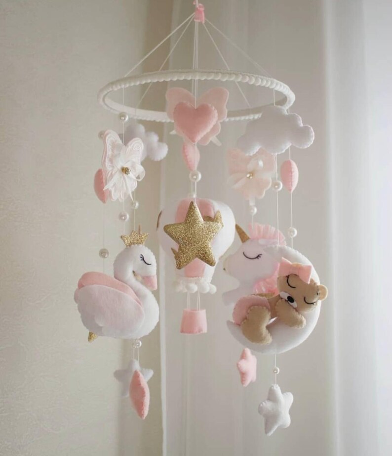 Personalized Baby Mobile | Forest Animal Mobile in Soft Beige Pink Blue ...