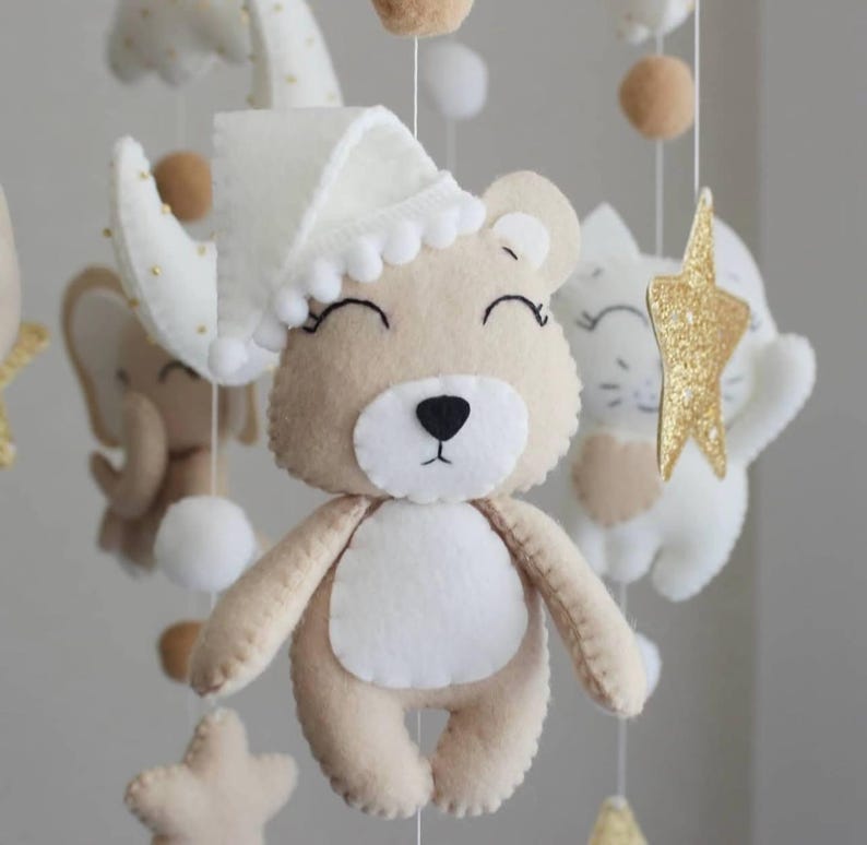 Personalized Baby Mobile | Forest Animal Mobile in Soft Beige Pink Blue ...