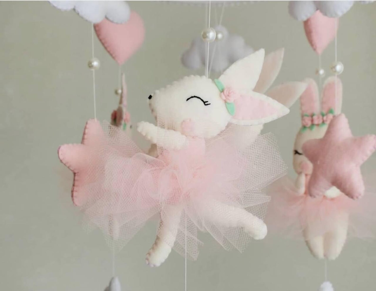 Personalized Baby Mobile | Forest Animal Mobile in Soft Beige Pink Blue ...