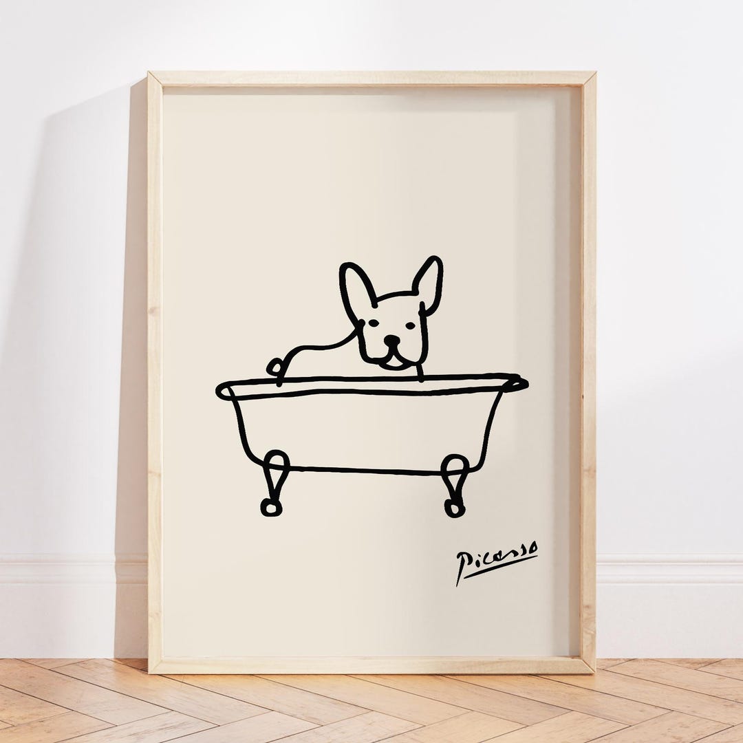 Picasso French Bulldog Bathtub Wall Art Print, Minimalist Bathroom ...