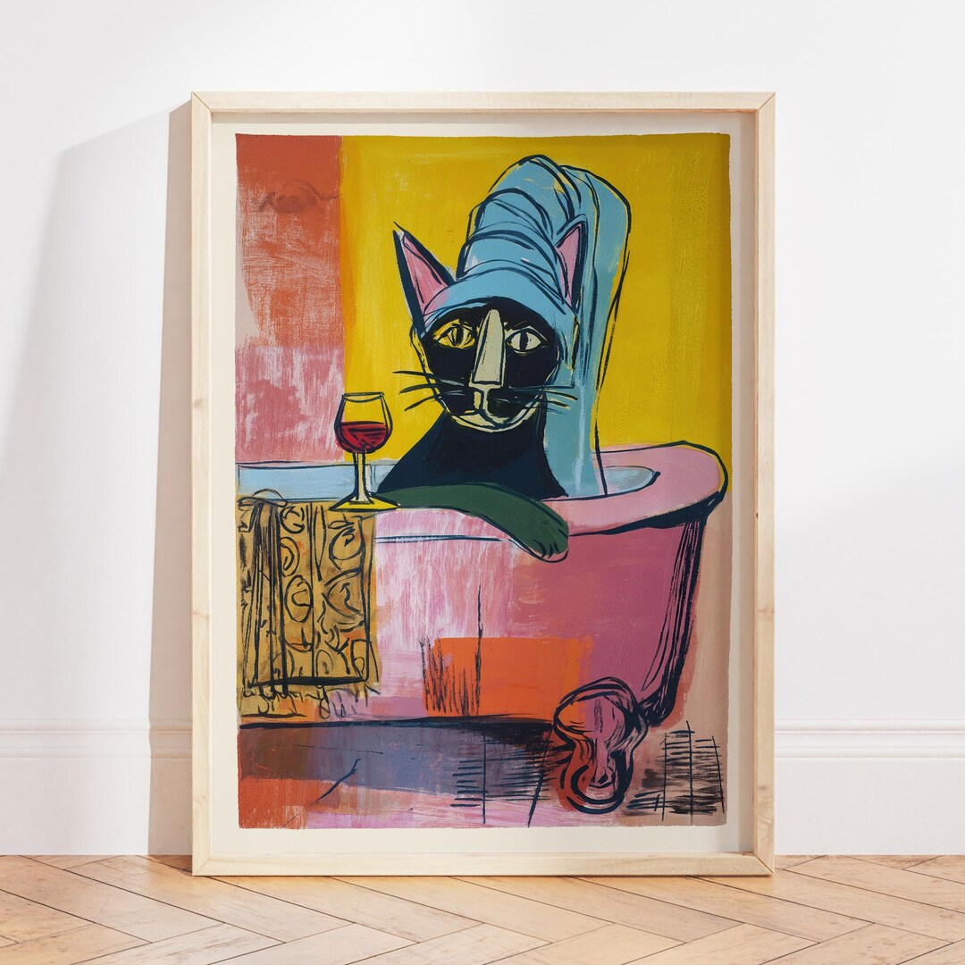 Picasso Black Cat Bathtub Wall Art Print, Picasso Bathroom Print ...