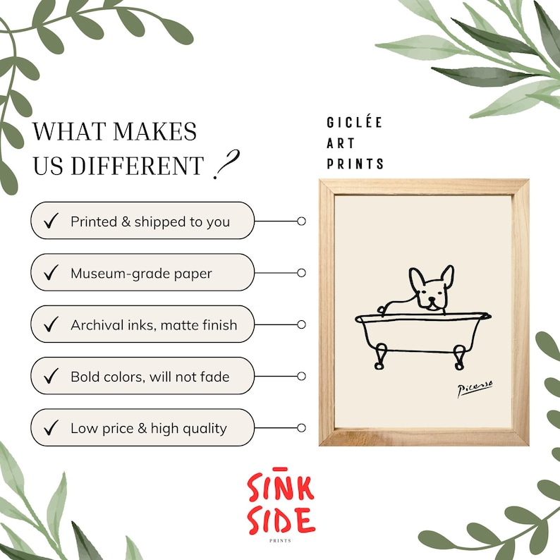 Picasso French Bulldog Bathtub Wall Art Print, Minimalist Bathroom ...