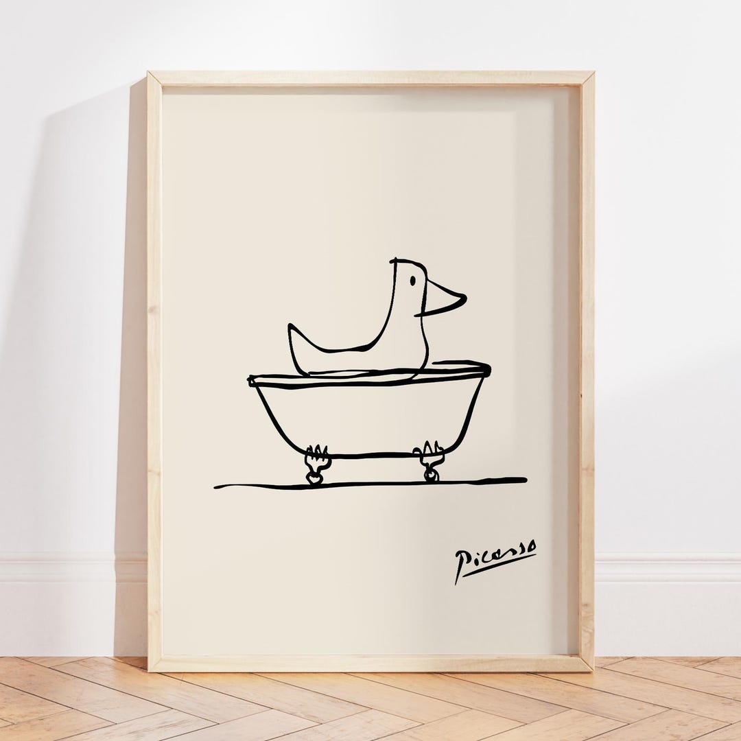 Duck in Bathtub Line Art Print, Picasso Bathroom Poster - Etsy