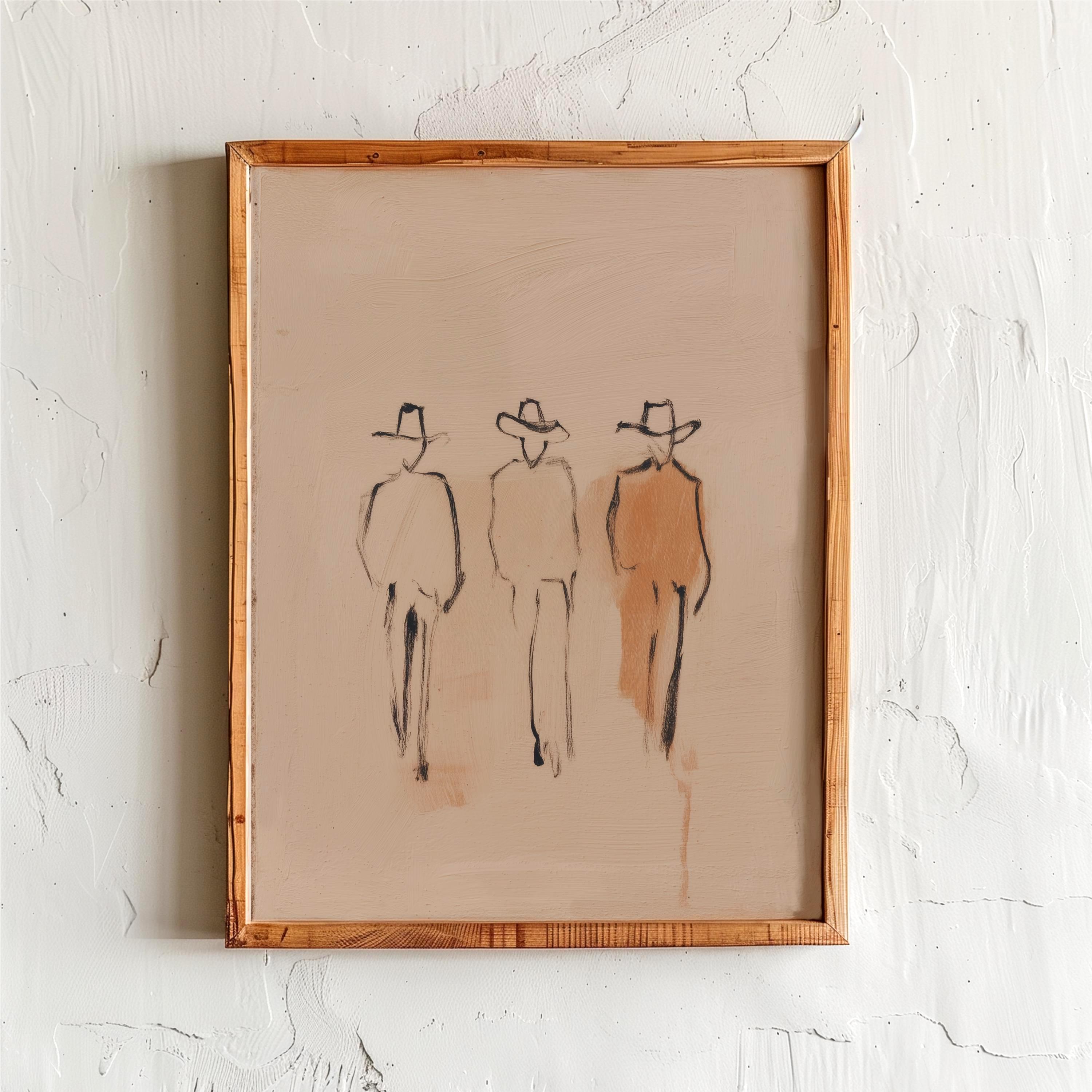 Modern Western Wall Art – Minimal Cowboy Trio Print – Neutral Desert ...
