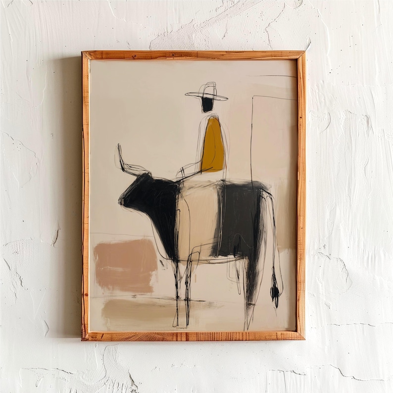Modern Cowboy & Bull Print – Minimalist Western Wall Art (digital ...