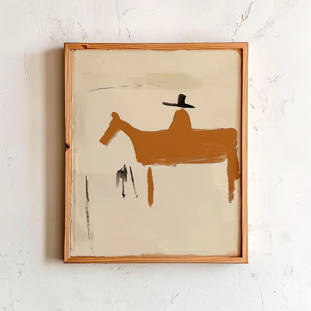 Modern Western Wall Art – Minimal Cowboy Horse Print – Neutral Desert ...