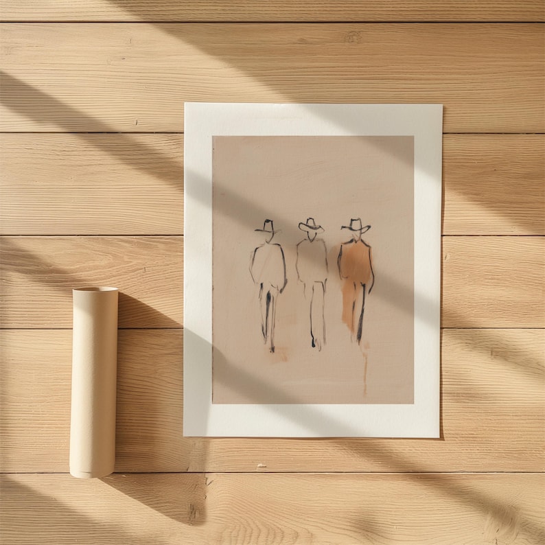 Modern Western Wall Art – Minimal Cowboy Trio Print – Neutral Desert ...