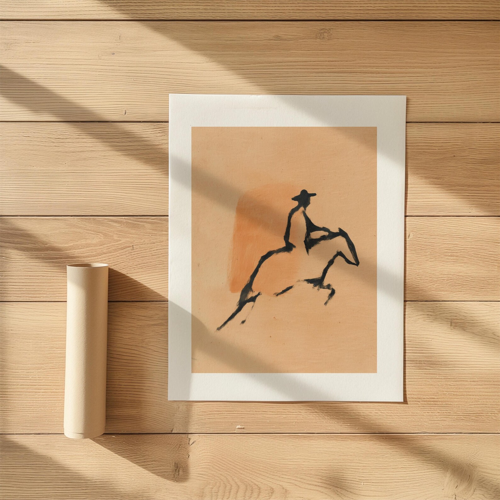 Minimalist Cowboy on Horseback Print: Abstract Western Art (digital ...