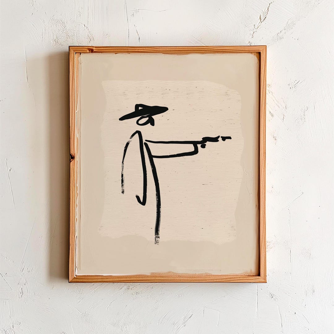 Modern Western Wall Art – Minimalist Cowboy Gunslinger Print – Neutral ...