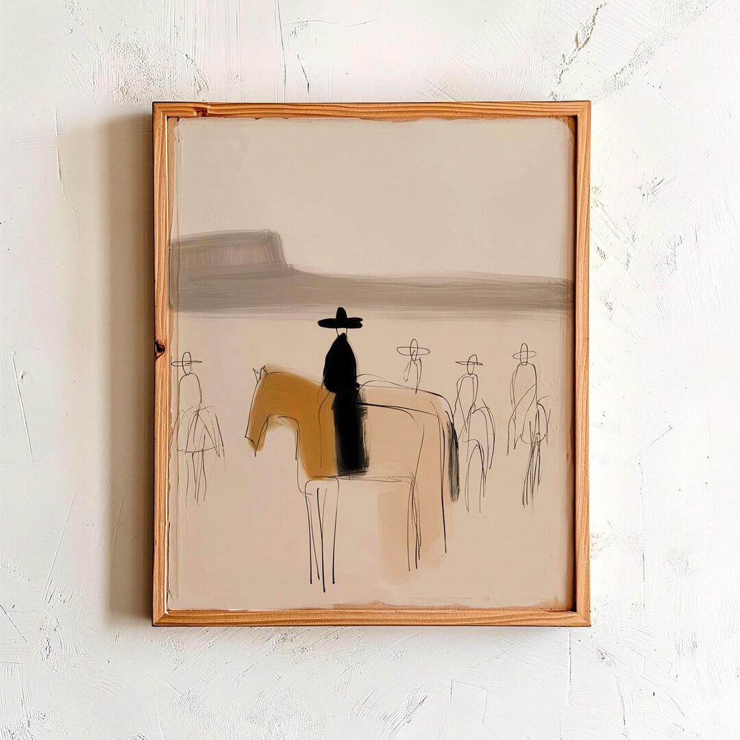 Western Wall Art – Minimal Cowboy & Horse Print – Neutral Rustic Decor ...