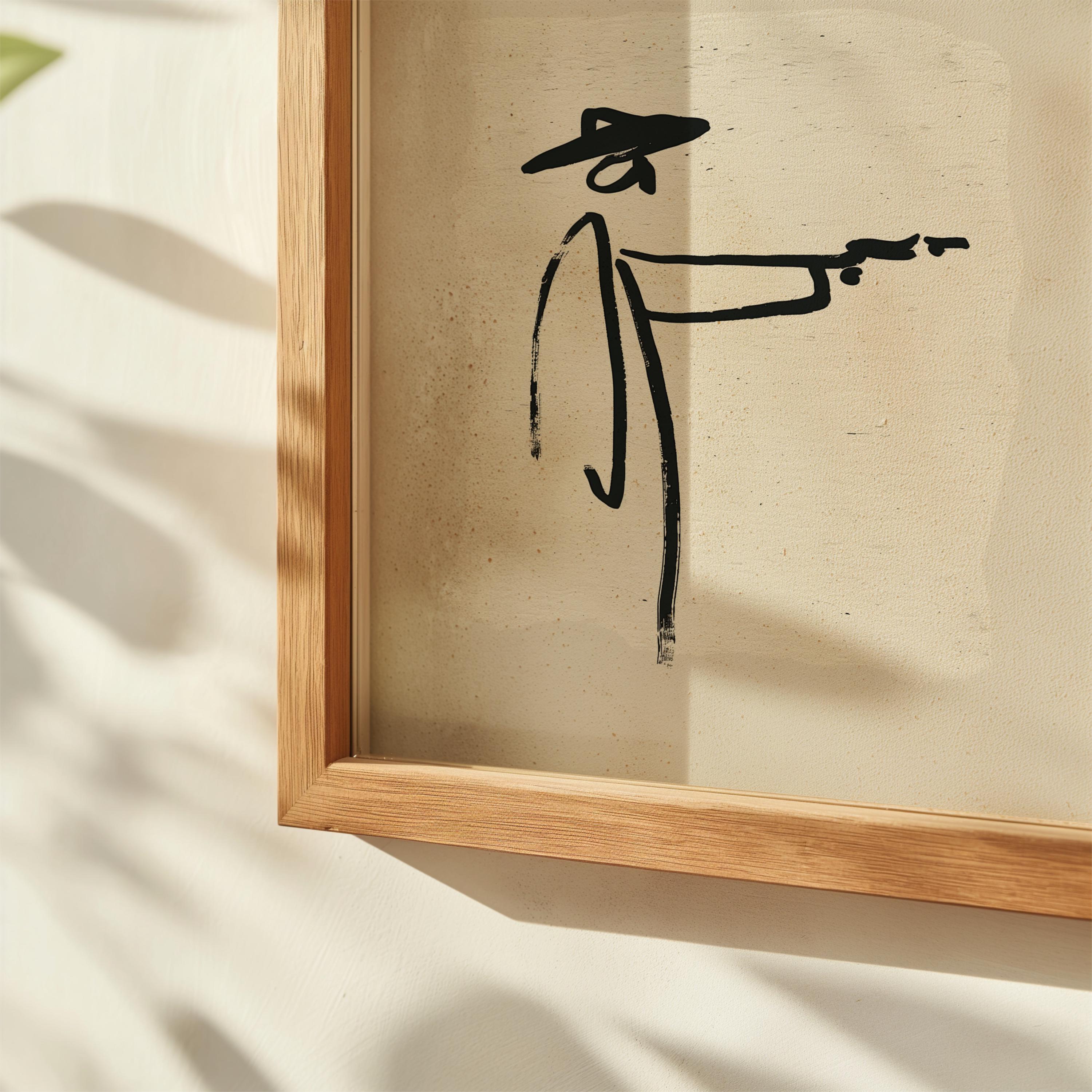 Modern Western Wall Art – Minimalist Cowboy Gunslinger Print – Neutral ...