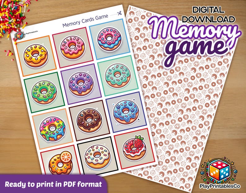 Donut Memory Game Printable – Matching Game for Kids – Digital Download ...