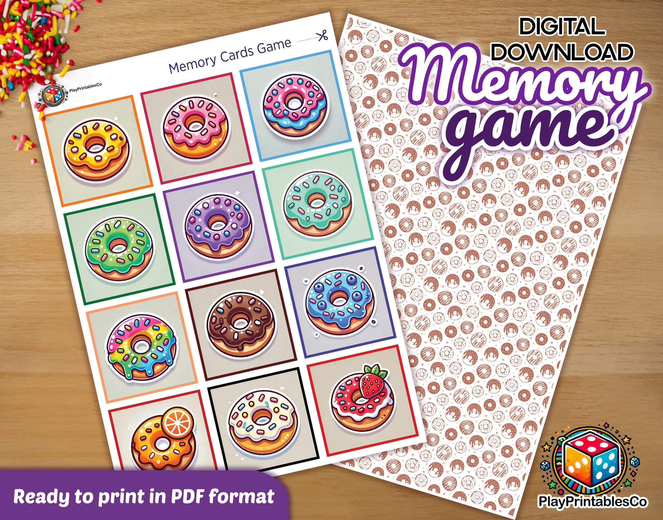 Donut Memory Game Printable – Matching Game for Kids – Digital Download ...