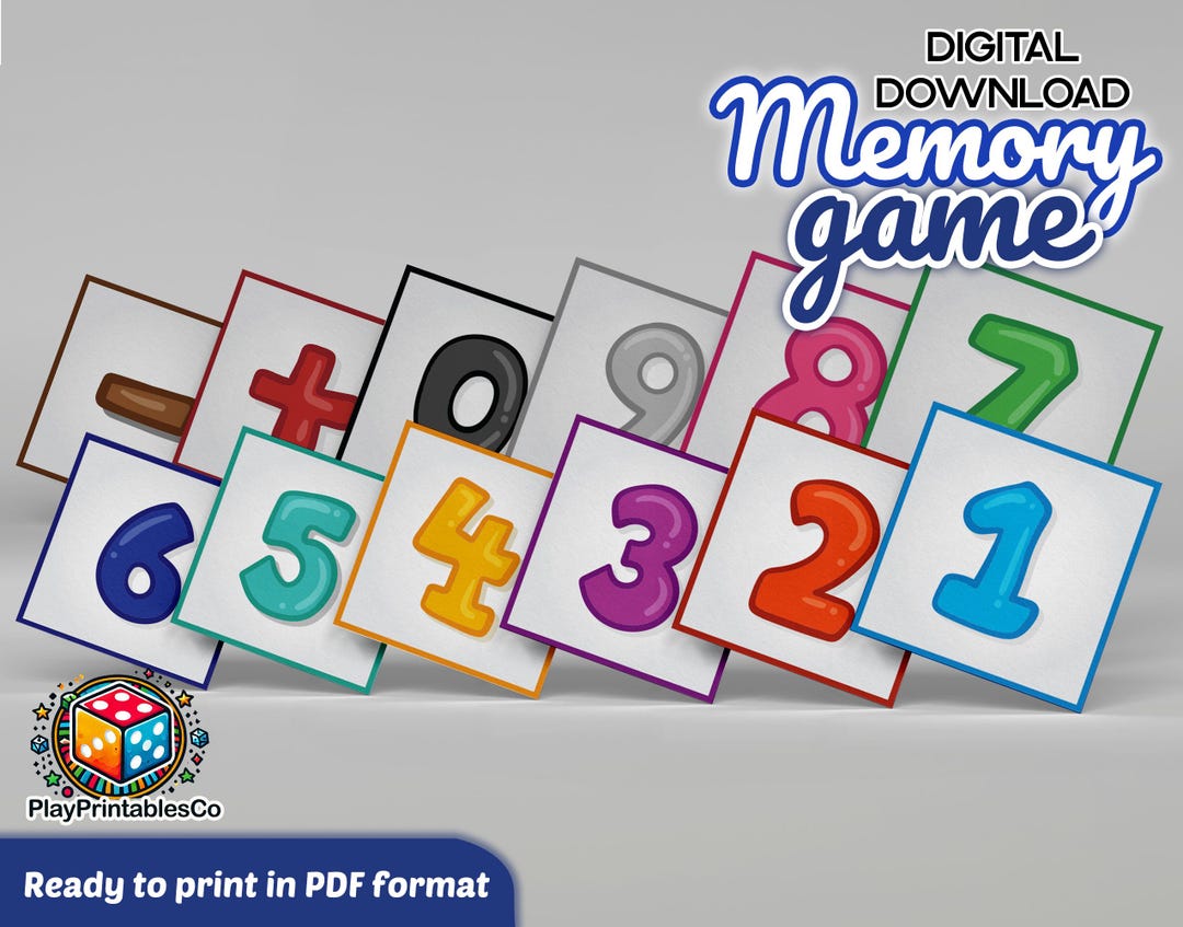 Number Memory Game Printable for Kids – Digital Download Educational ...
