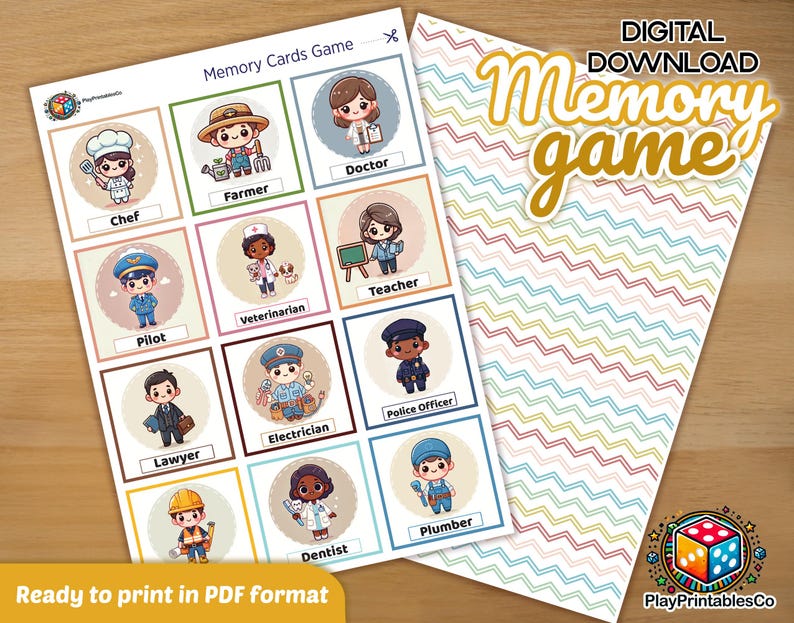 Printable Jobs Memory Game: Educational Matching Cards (PDF Download ...