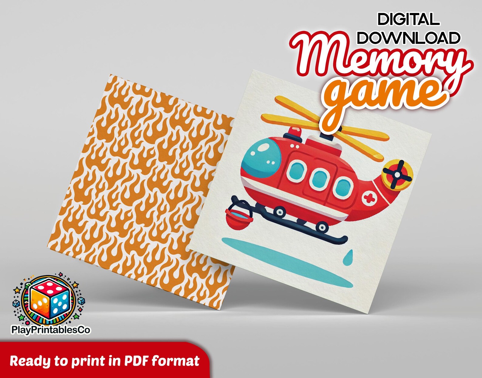 Firefighter Memory Game for Kids - Printable Matching Cards - Fireman ...