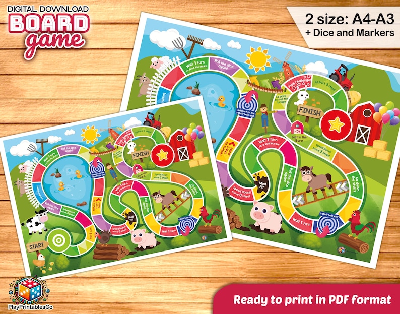 Farm Board Game for Kids – Printable DIY Game With Dice & Pawns ...