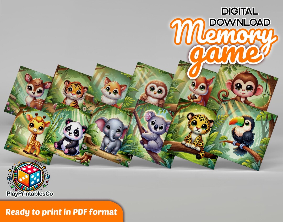 Jungle Animal Memory Game: Printable Matching Game for Toddlers (PDF ...