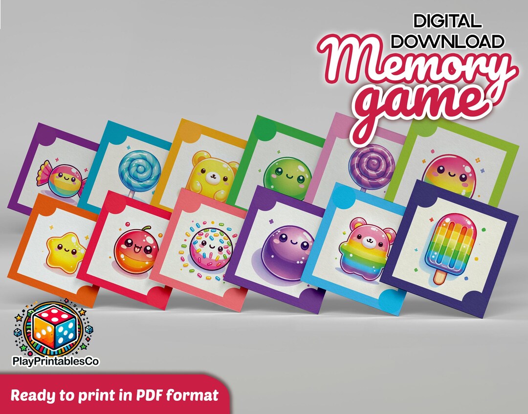 Candy Memory Matching Game: Printable Kids Activity (PDF Download A4 ...