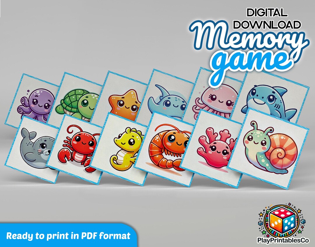 Sea Animals Memory Game for Kids – Printable Ocean Matching Cards ...