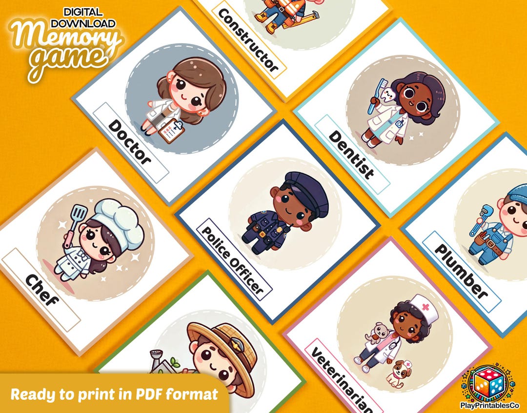 Printable Jobs Memory Game: Educational Matching Cards (PDF Download ...