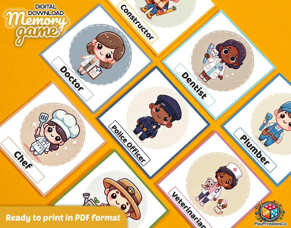 Printable Jobs Memory Game: Educational Matching Cards (PDF Download ...