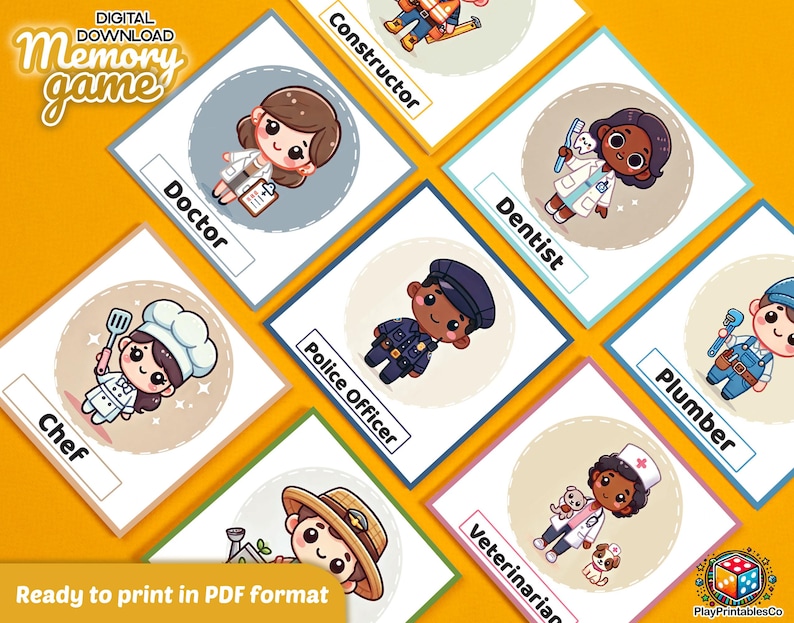 Printable Jobs Memory Game: Educational Matching Cards (PDF Download ...