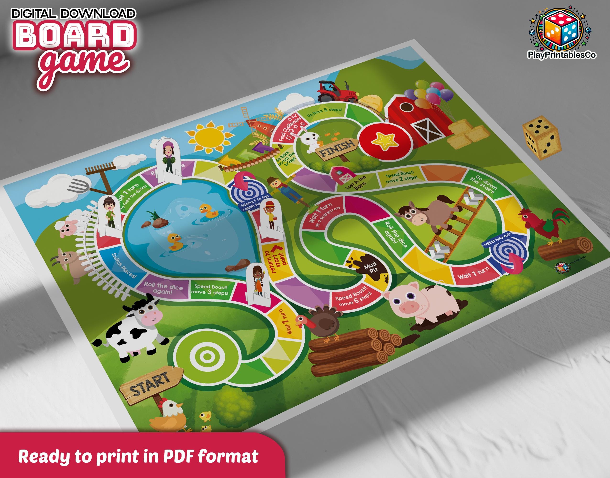 Farm Board Game for Kids – Printable DIY Game With Dice & Pawns ...
