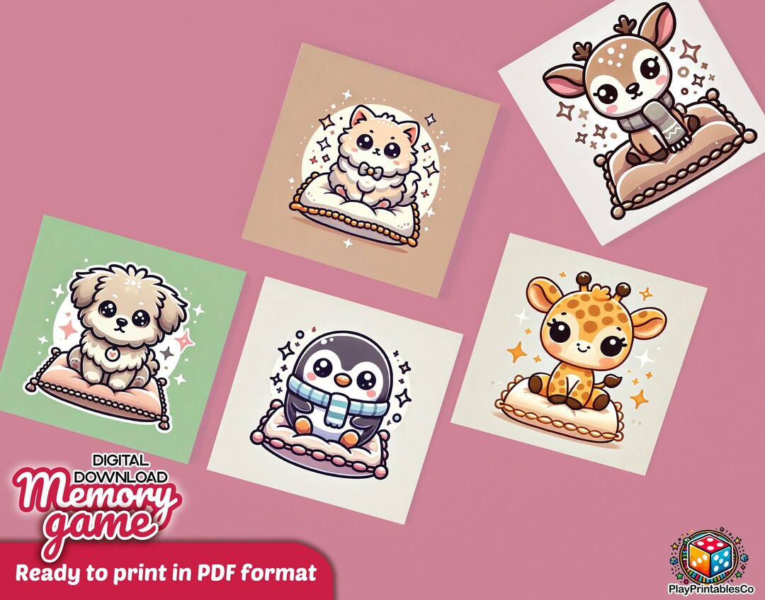 Printable Memory Matching Game for Kids – Cute Animal Theme – Preschool ...