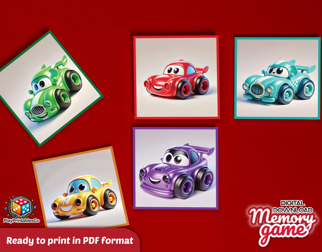 Race Car Memory Game: Printable Preschool Learning Toy (PDF) - Etsy