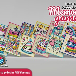 Birthday Party Memory Game Printable - Kawaii Matching Cards for Kids ...
