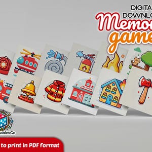 Firefighter Memory Game for Kids - Printable Matching Cards - Fireman ...