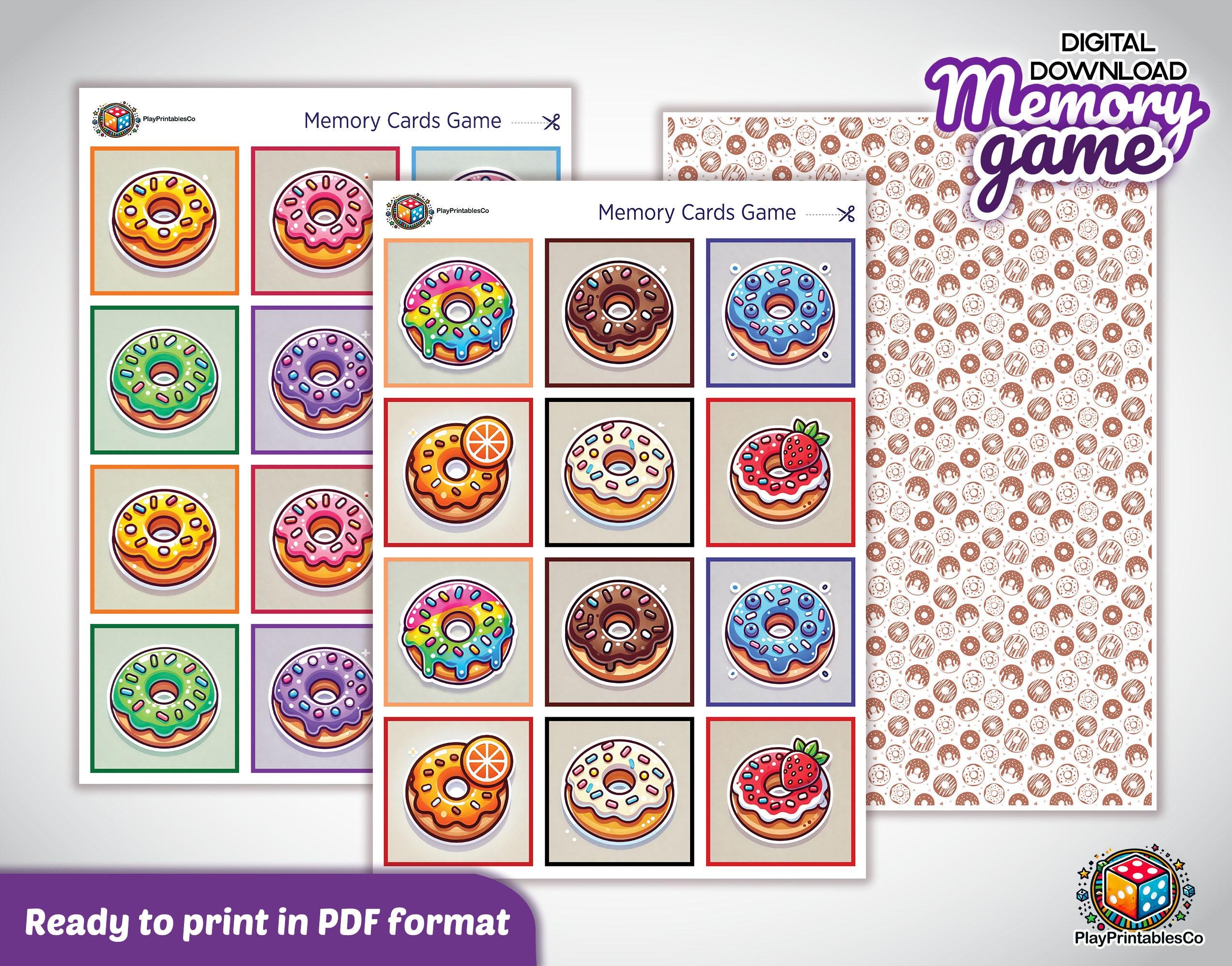 Donut Memory Matching Game: Printable Flash Cards for Toddlers (PDF ...