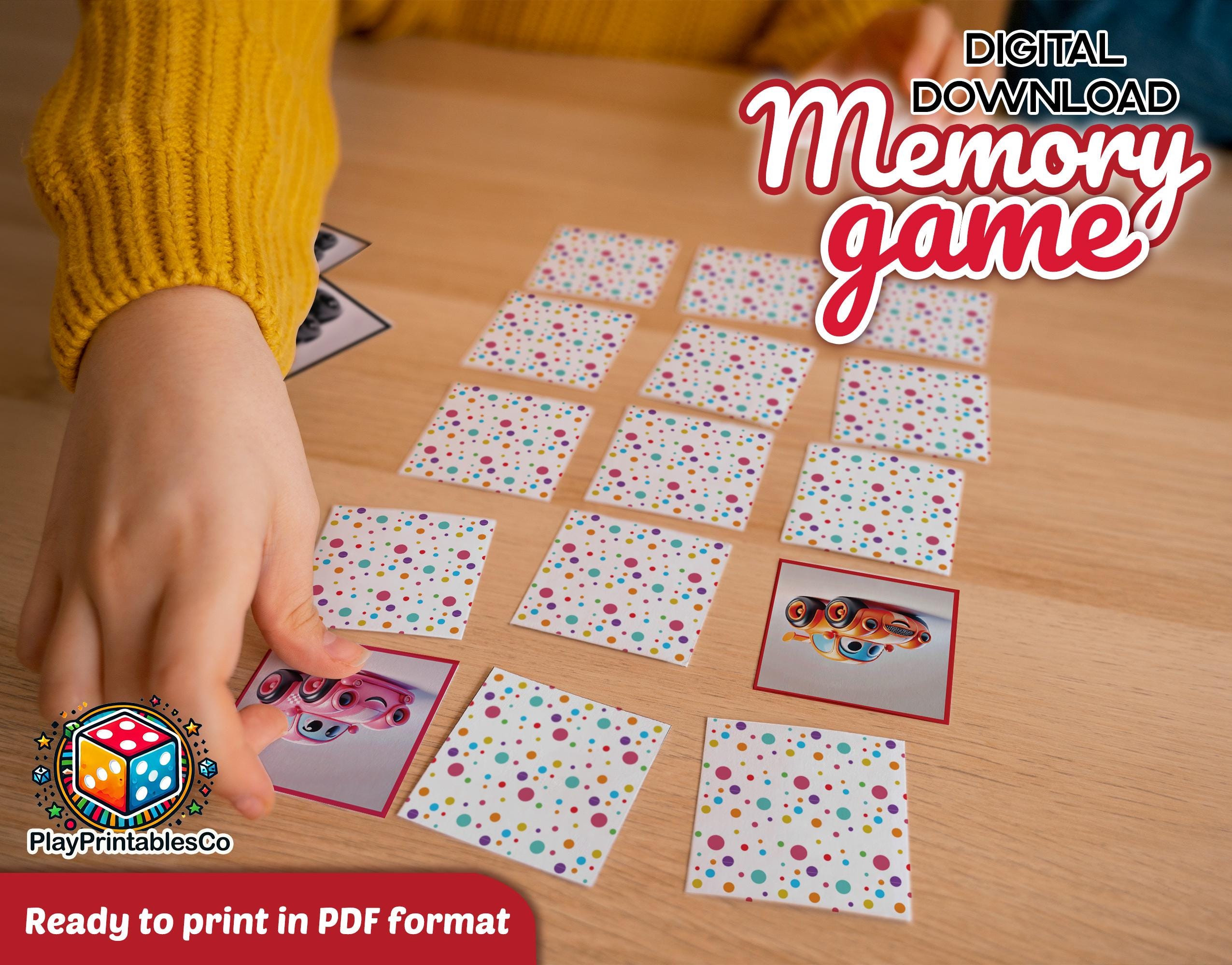 Race Car Memory Game: Printable Preschool Learning Toy (PDF) - Etsy