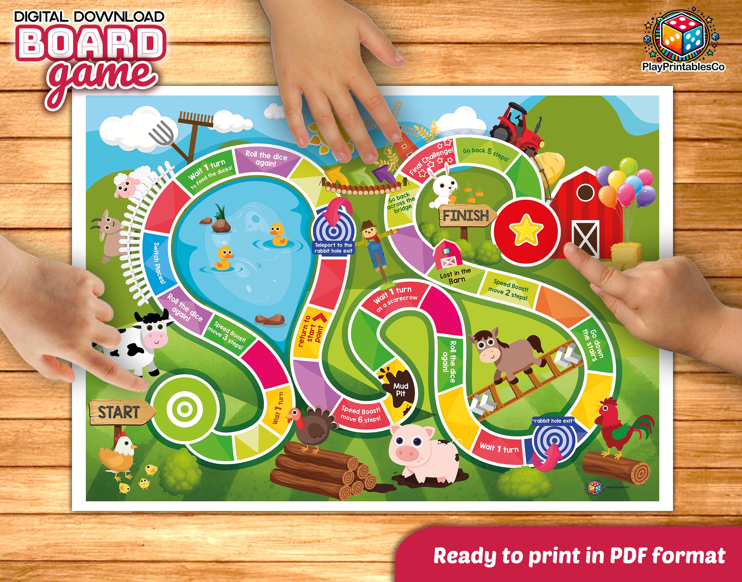 Farm Board Game for Kids – Printable DIY Game With Dice & Pawns ...