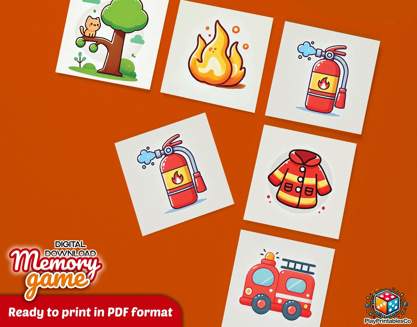 Firefighter Memory Game for Kids - Printable Matching Cards - Fireman ...